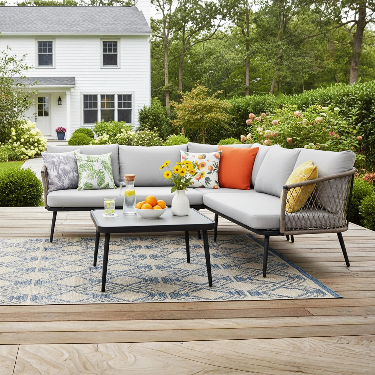 Outdoor L-Shape All Weather Handwoven Rope Sofa Set – Devoko