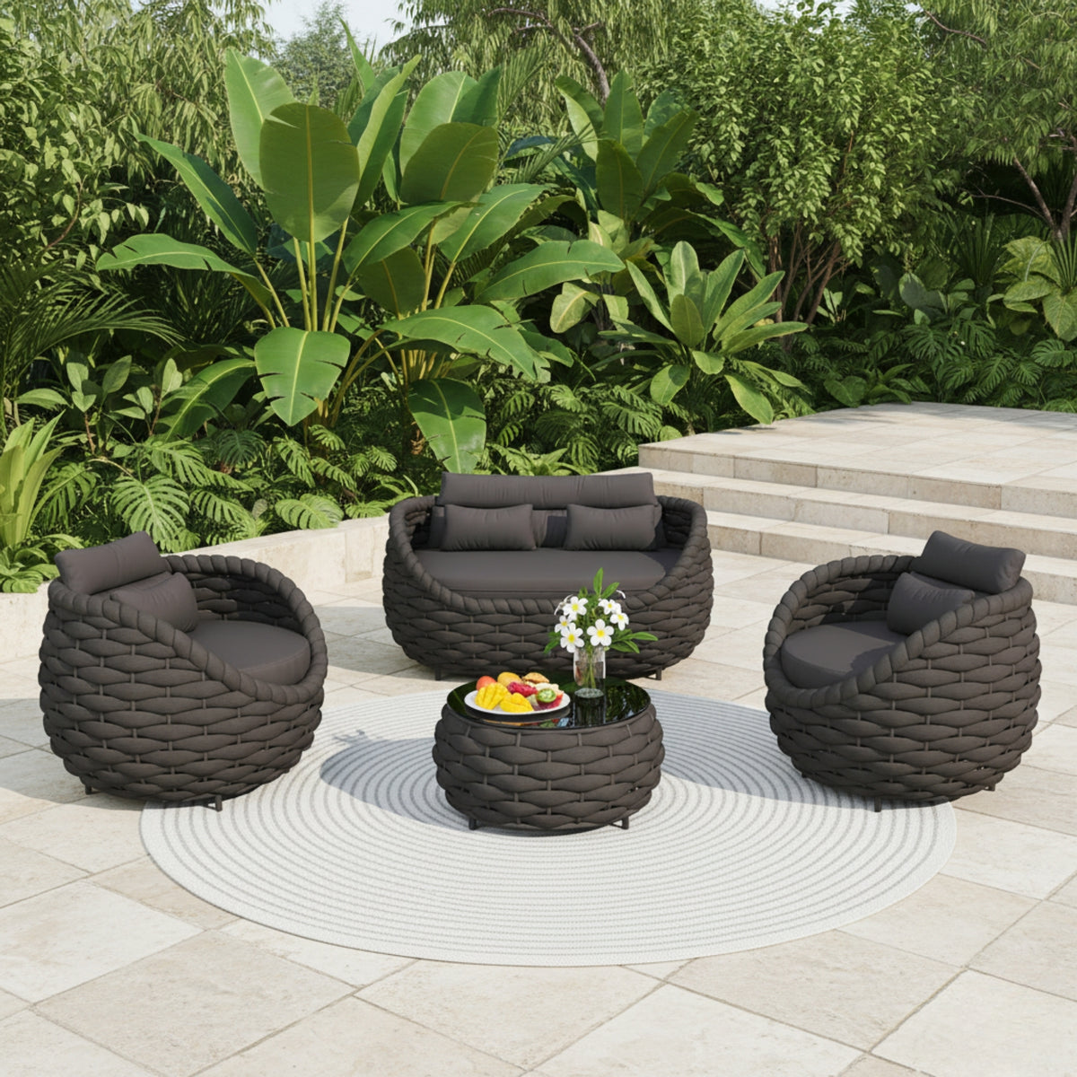4 Piece Outdoor Rope Sofa Set (Black) – Devoko