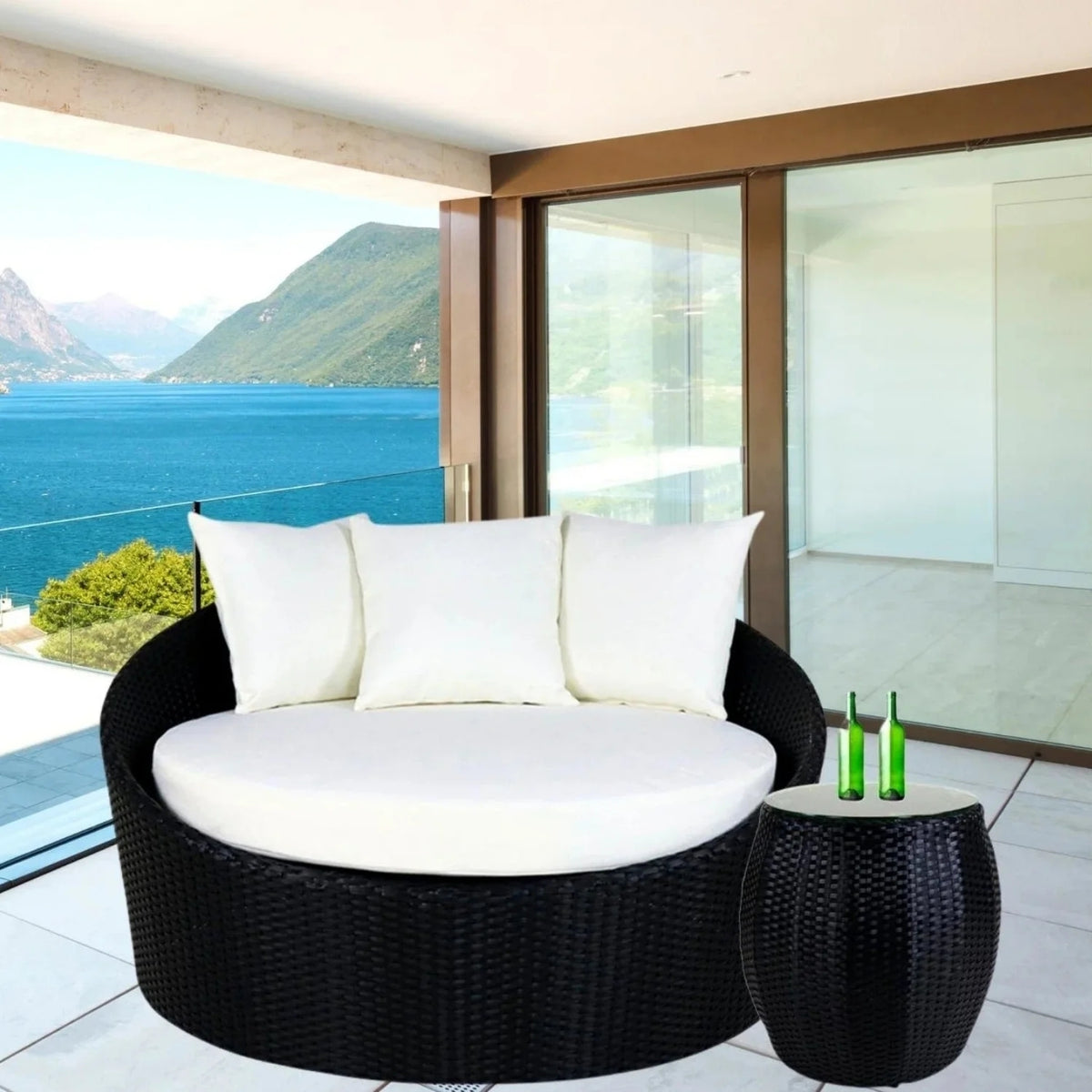 Outdoor Rattan Wicker Daybed with Glass Top Table – Devoko