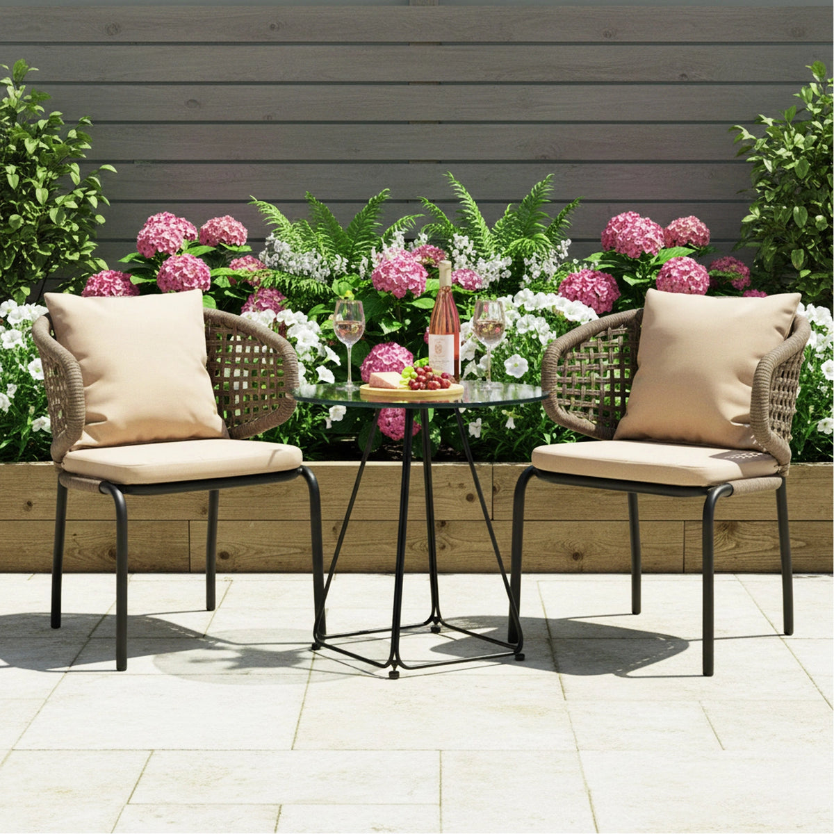 3-Piece Outdoor Rope Conversation Set (Beige & Cream) – Devoko